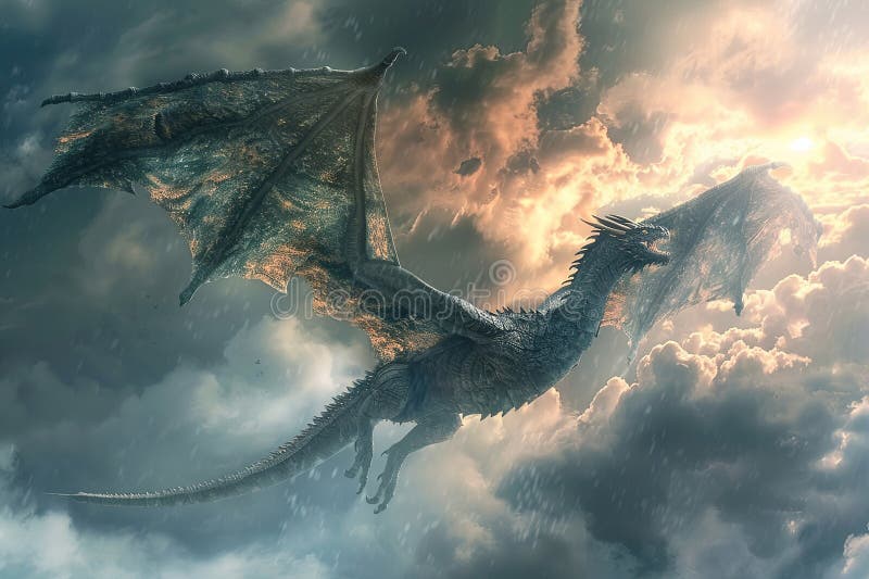 Fantastically Beautiful Mythological Dragon with Wide Wings Stock Image ...