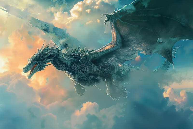 Fantastically Beautiful Mythological Dragon with Wide Wings Stock ...