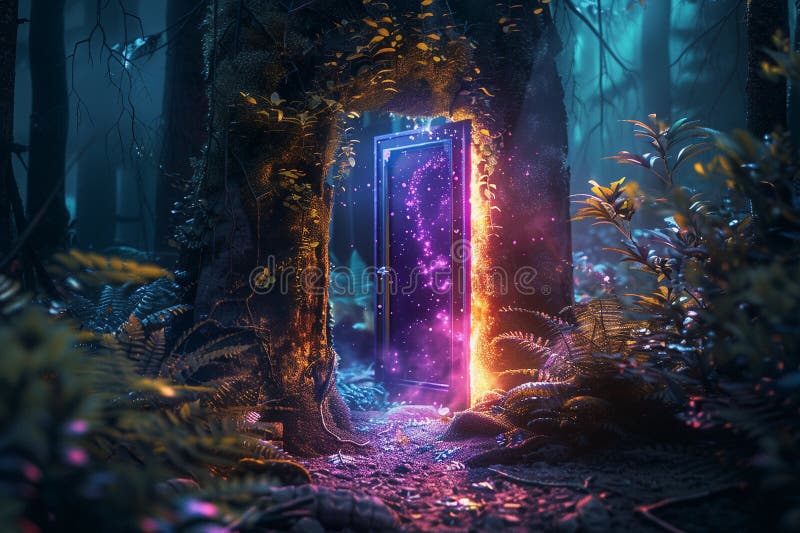 Fantastically Door in Wild Forest Leading To Deep Unknown Stock Image ...