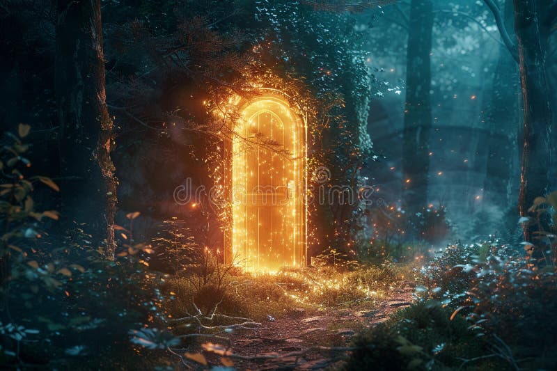 Fantastically Door in Wild Forest Leading To Deep Unknown Stock Photo ...