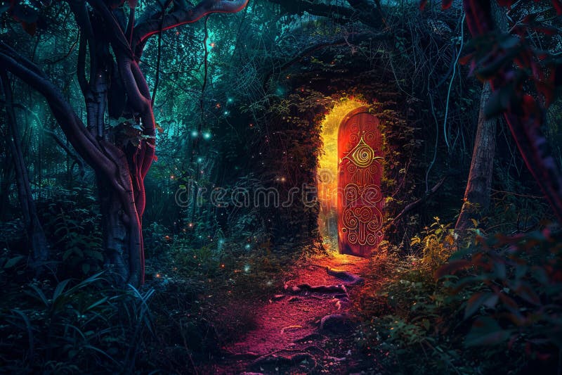 Fantastically Door in Wild Forest Leading To Deep Unknown Stock Image ...