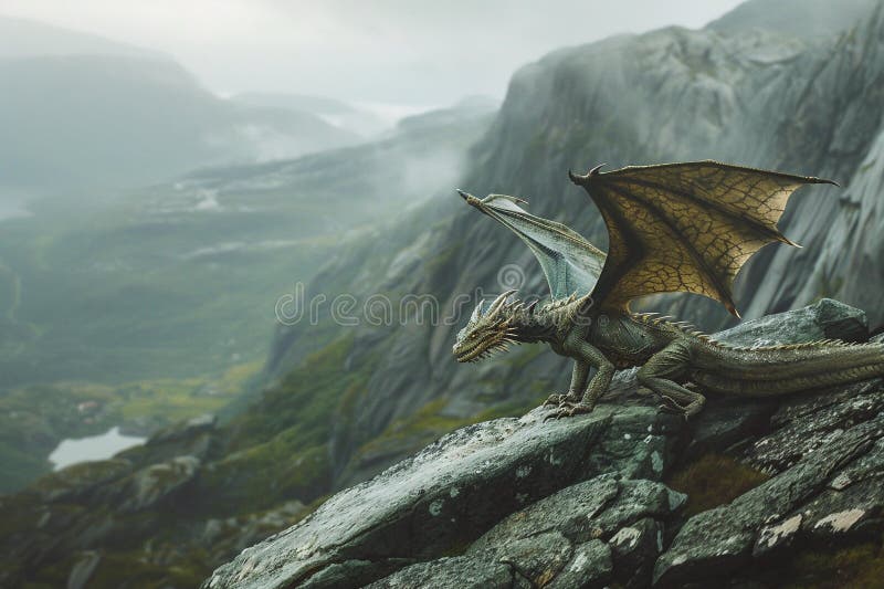 Fantastically Mythological Dragon with Big Wide Wings Stock Image ...