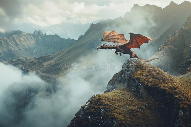 Fantastically Mythological Dragon with Big Wide Wings Stock Photo ...