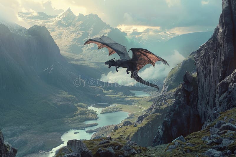 Fantastically Mythological Dragon with Big Wide Wings Stock Photo ...