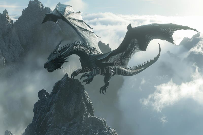 Fantastically Mythological Dragon with Big Wide Wings Stock ...