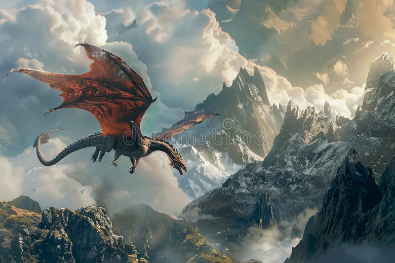 Fantastically Mythological Dragon with Big Wide Wings Stock ...