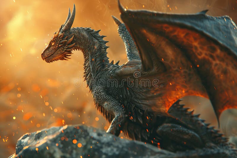 Fantastically Mythological Dragon with Big Wide Wings Stock ...