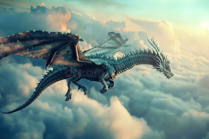 Fantastically Mythological Dragon with Big Wide Wings Stock ...