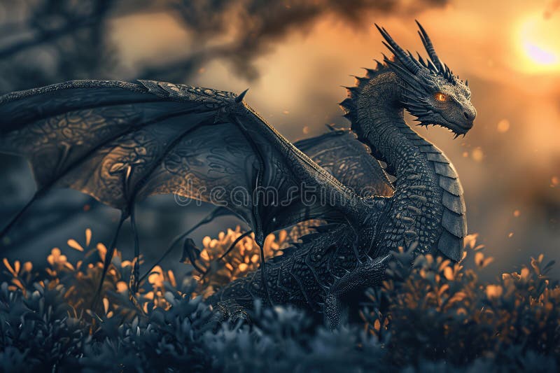 Fantastically Mythological Dragon with Big Wide Wings Stock ...