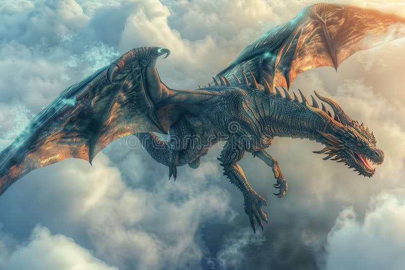 Fantastically Mythological Dragon with Big Wide Wings Stock ...