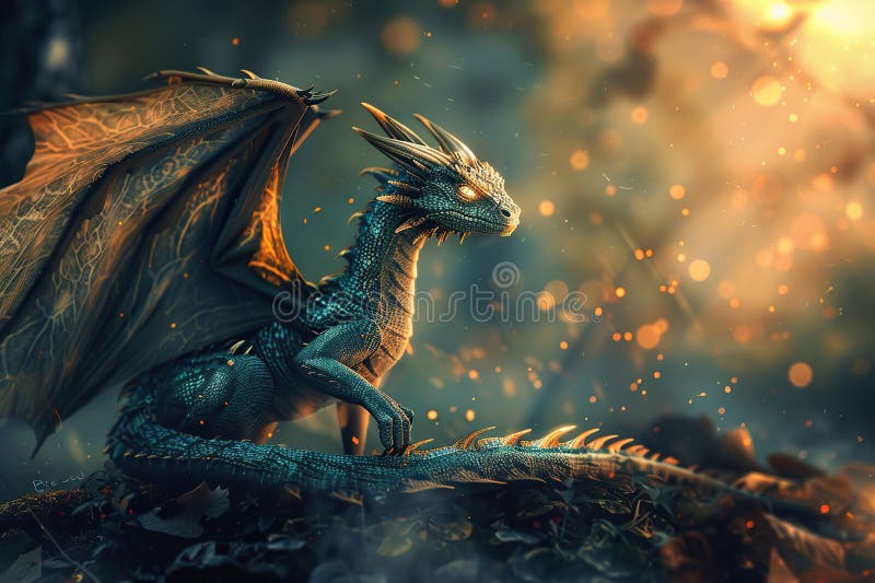 Fantastically Mythological Dragon with Big Wide Wings Stock ...