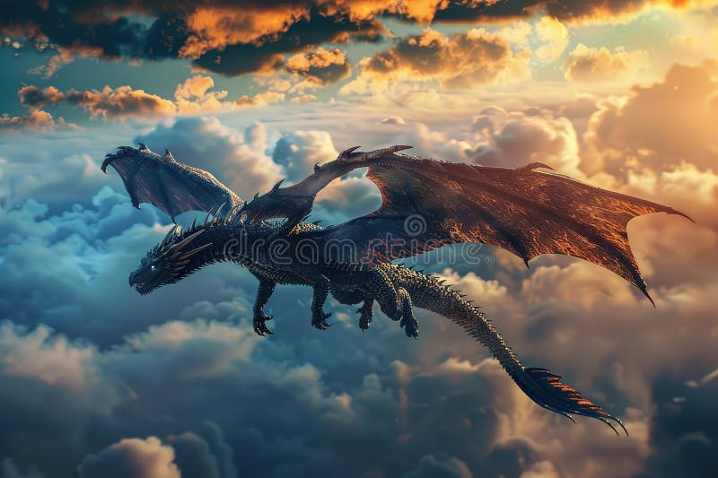 Fantastically Mythological Dragon with Big Wide Wings Stock ...