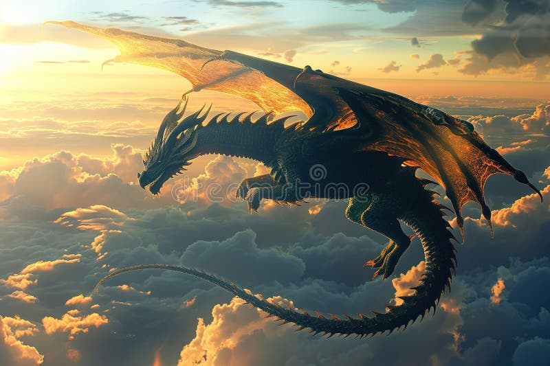 Fantastically Mythological Dragon with Big Wide Wings Stock ...
