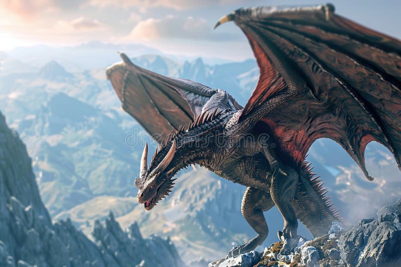 Fantastically Mythological Dragon with Big Wide Wings Stock ...