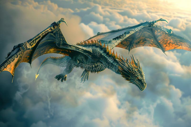 Fantastically Mythological Dragon with Big Wide Wings Stock ...