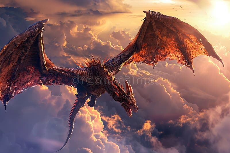 Fantastically Mythological Dragon with Big Wide Wings Stock ...