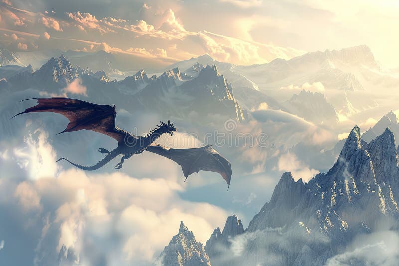 Fantastically Mythological Dragon with Big Wide Wings Stock ...