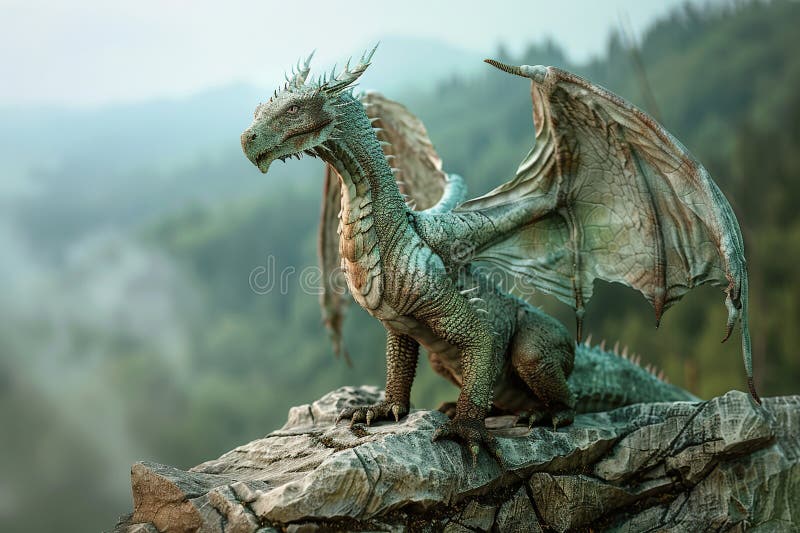 Fantastically Mythological Dragon with Big Wide Wings Stock ...