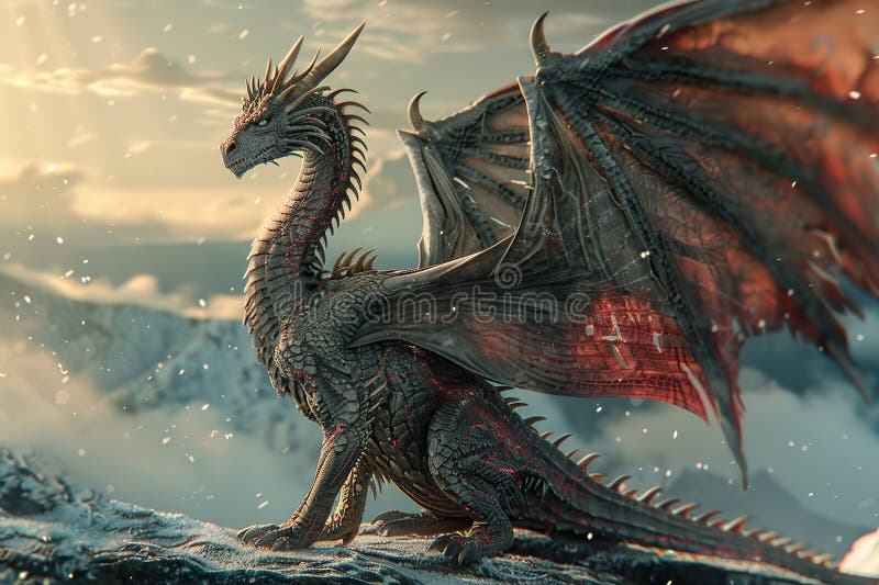 Fantastically Mythological Dragon with Big Wide Wings Stock ...