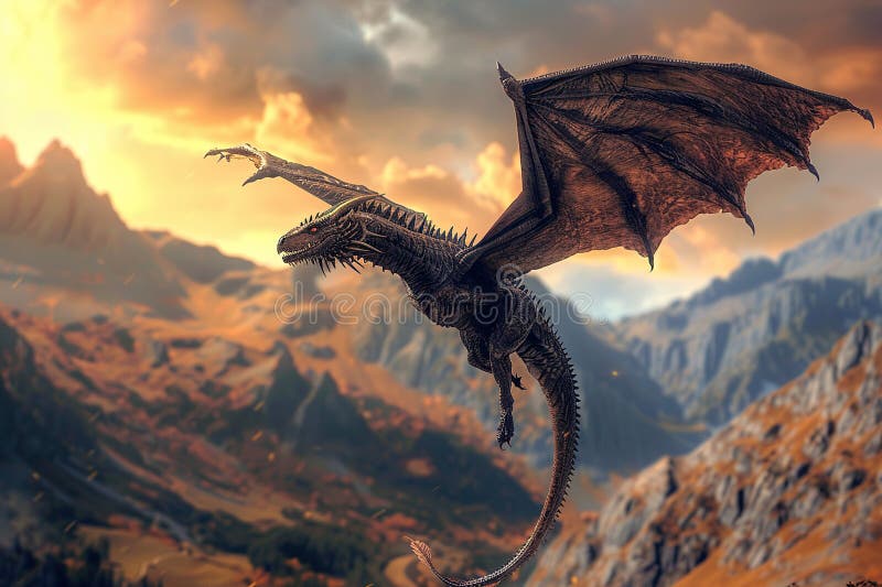 Fantastically Mythological Dragon with Big Wide Wings Stock ...