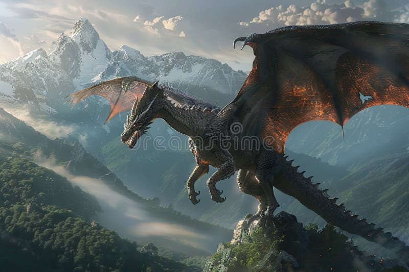 Fantastically Mythological Dragon with Big Wide Wings Stock ...