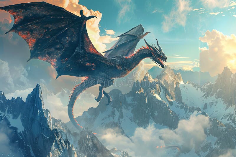 Fantastically Mythological Dragon with Big Wide Wings Stock ...