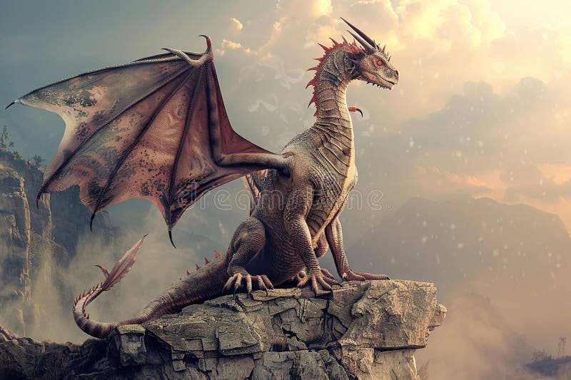 Fantastically Mythological Dragon with Big Wide Wings Stock ...