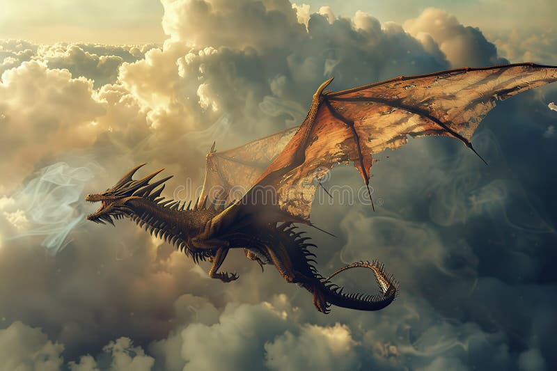 Fantastically Mythological Dragon with Big Wide Wings Stock ...