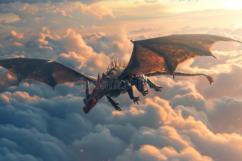 Fantastically Mythological Dragon with Big Wide Wings Stock ...