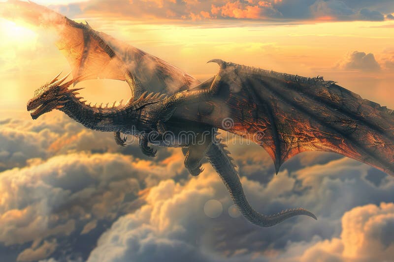 Fantastically Mythological Dragon with Big Wide Wings Stock ...