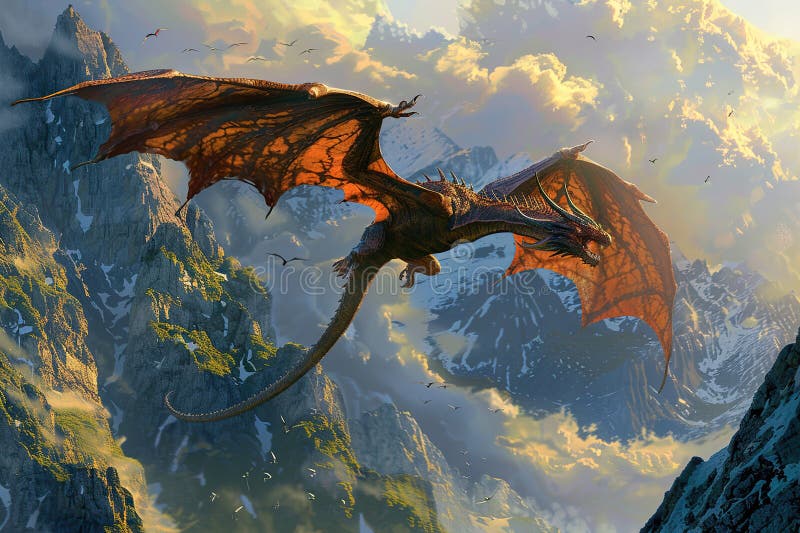 Fantastically Mythological Dragon with Big Wide Wings Stock ...