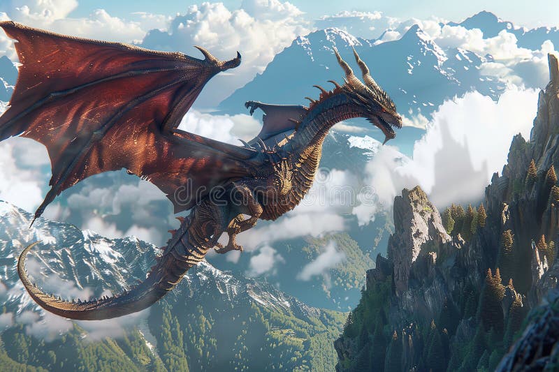Fantastically Mythological Dragon with Big Wide Wings Stock ...