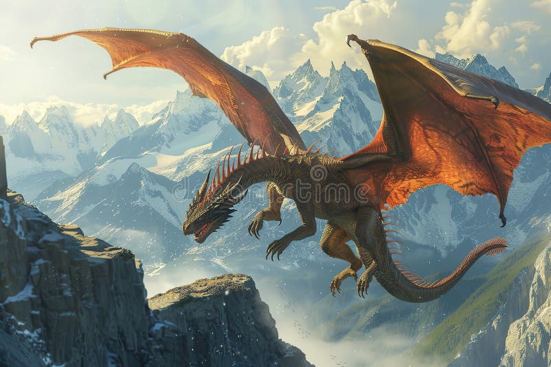 Fantastically Mythological Dragon with Big Wide Wings Stock ...