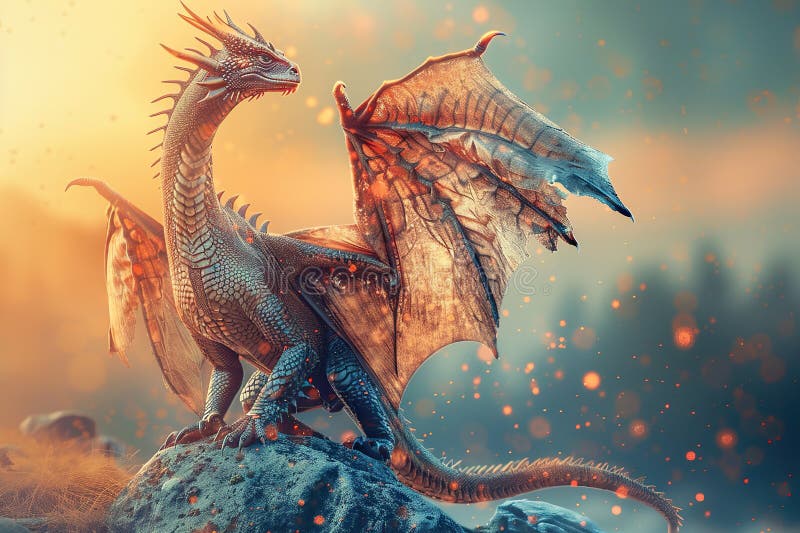 Fantastically Mythological Dragon with Big Wide Wings Stock Image ...
