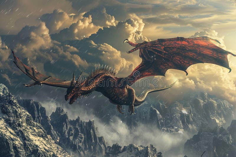 Fantastically Mythological Dragon with Big Wide Wings Stock ...