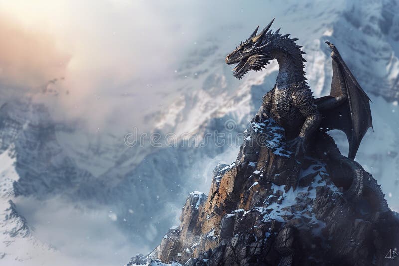 Fantastically Mythological Dragon with Big Wide Wings Stock ...