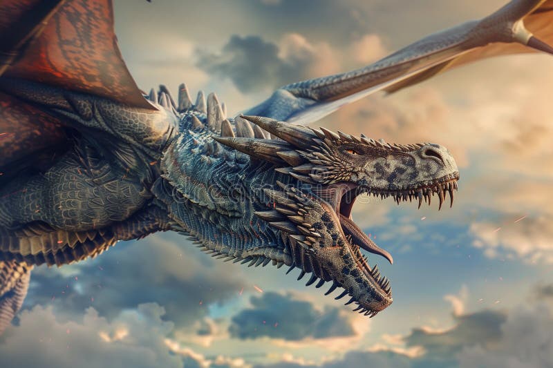 Fantastically Mythological Dragon with Big Wide Wings Stock ...