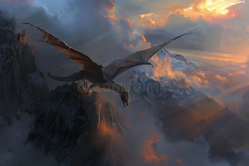 Fantastically Mythological Dragon with Big Wide Wings Stock ...