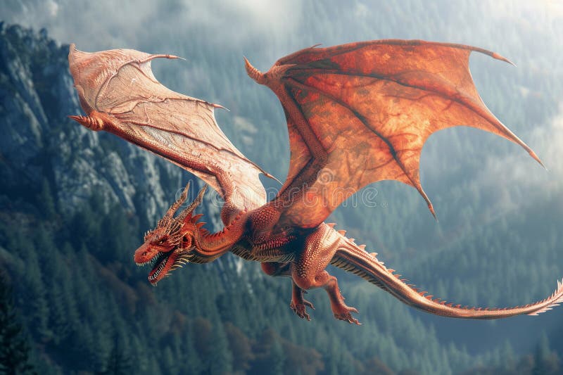 Fantastically Mythological Dragon with Big Wide Wings Stock ...