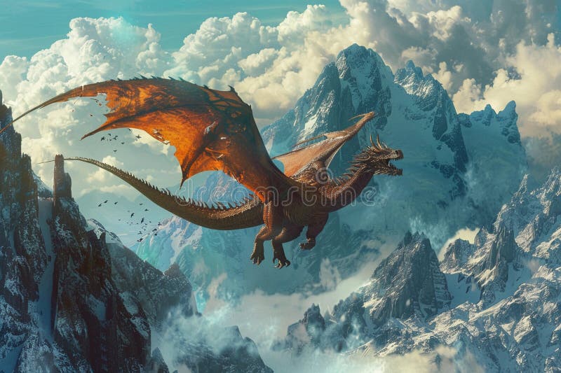 Fantastically Mythological Dragon with Big Wide Wings Stock ...