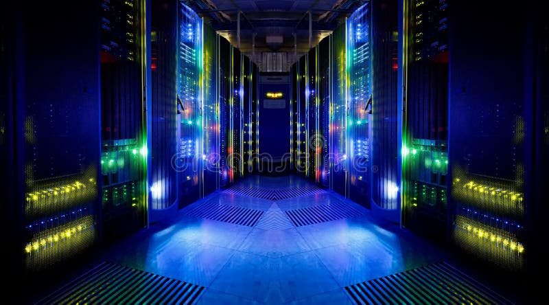 Symmetrischer Futuristischer Moderner Serverraum Im Rechenzentrum Mit ...