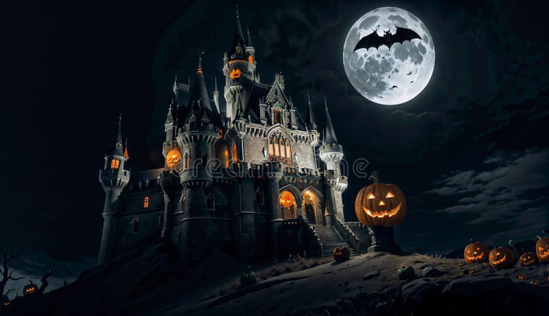 A Fantasy Adventure in the Dark Halloween Castle Stock Illustration ...