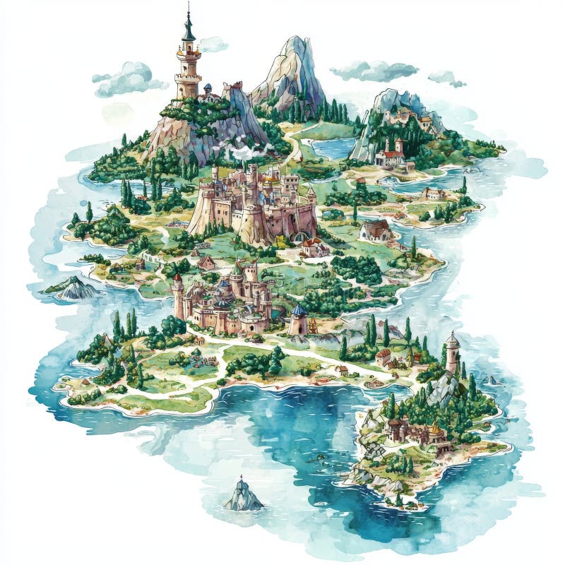 A Fantasy Adventure Map, Hand-drawn with an Aged Parchment Texture ...