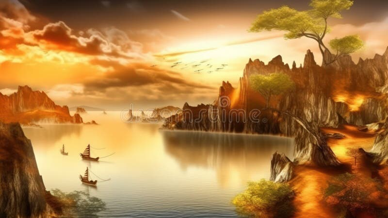 Fantasy Airbrush Landscape Art Stock Illustration - Illustration of ...