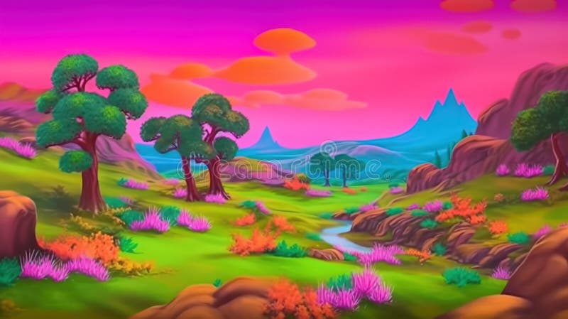 Fantasy Airbrush Landscape Art Stock Illustration - Illustration of ...