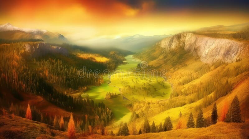 Fantasy Airbrush Landscape Art Stock Illustration - Illustration of ...