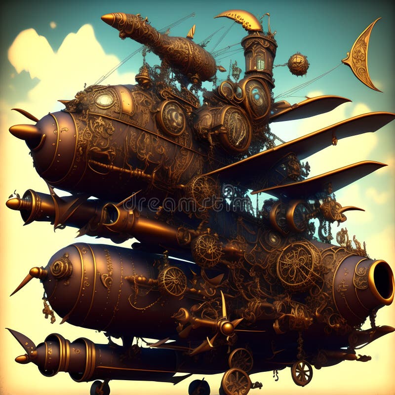 Fantasy Airplane in Steampunk Style, Generative AI Illustration Stock ...