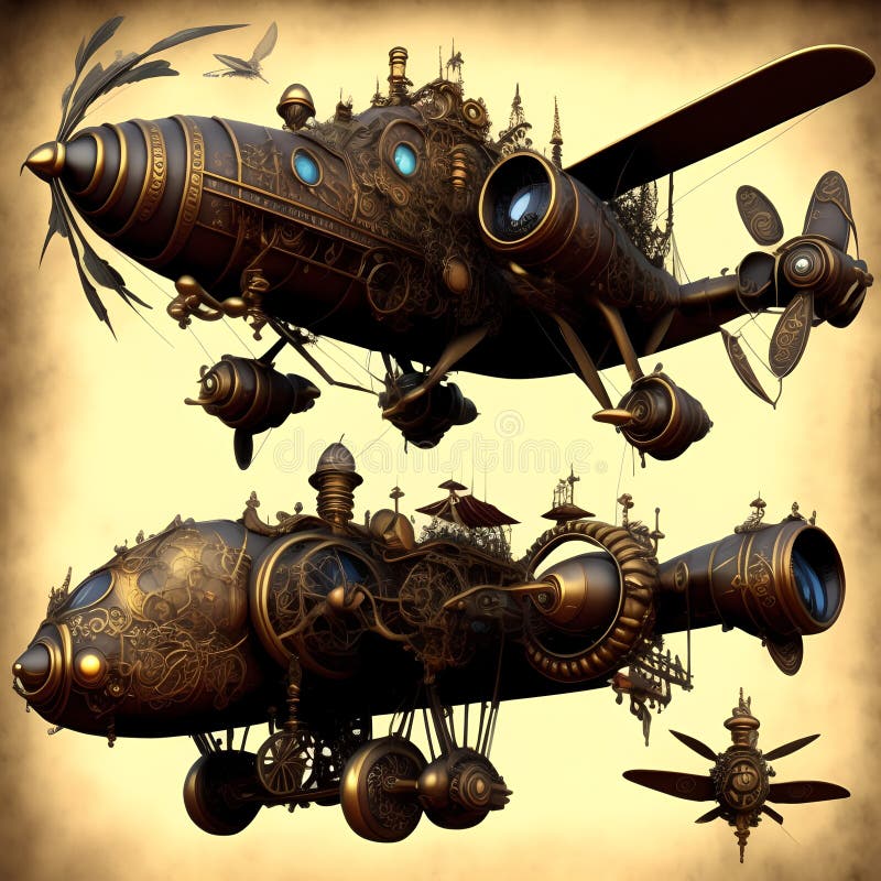 Fantasy Airplane in Steampunk Style, Generative AI Illustration Stock ...