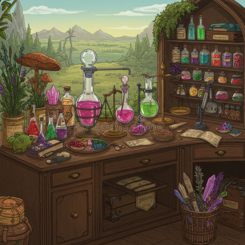 Alchemy laboratory stock illustration. Illustration of aludel - 70607772