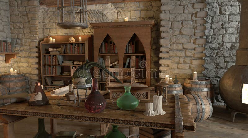 Fantasy Alchemy Laboratory 3d Illustration Stock Illustration ...